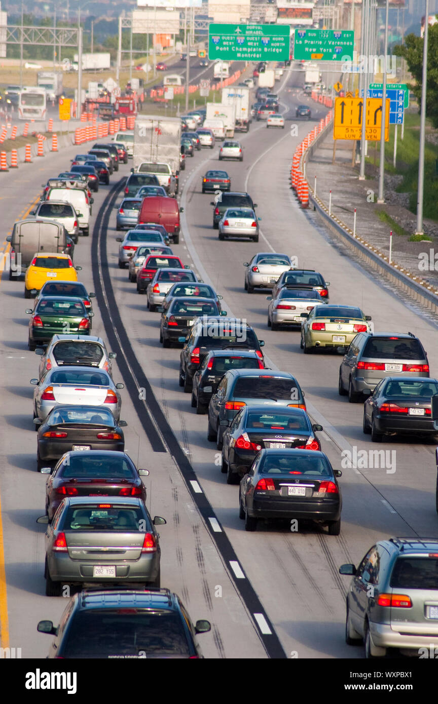 Heavy morning traffic on Montreal's highways in Canada Stock Photo - Alamy