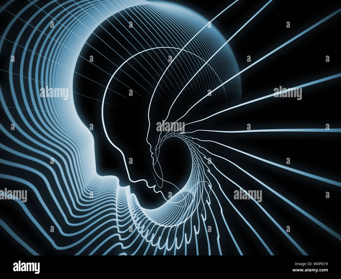 Geometry of Soul series. Arrangement of profile lines of human head on ...