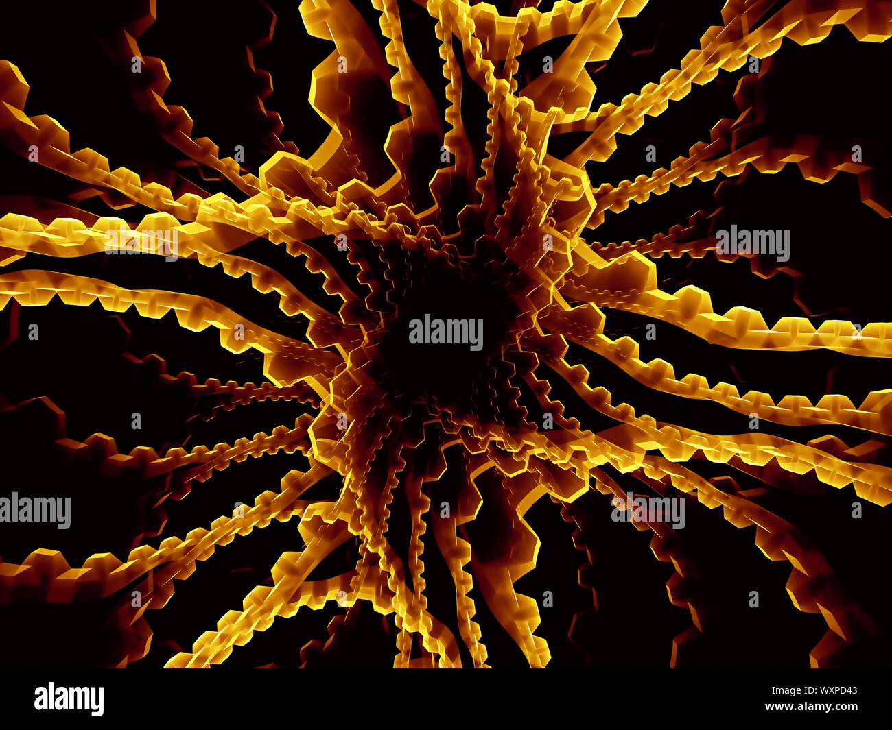 Golden Gears series. Background of golden fractal gear elements for ...