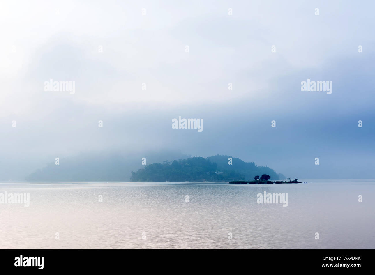 Landscape of famous Sun Moon Lake in the morning with mist in Taiwan ...
