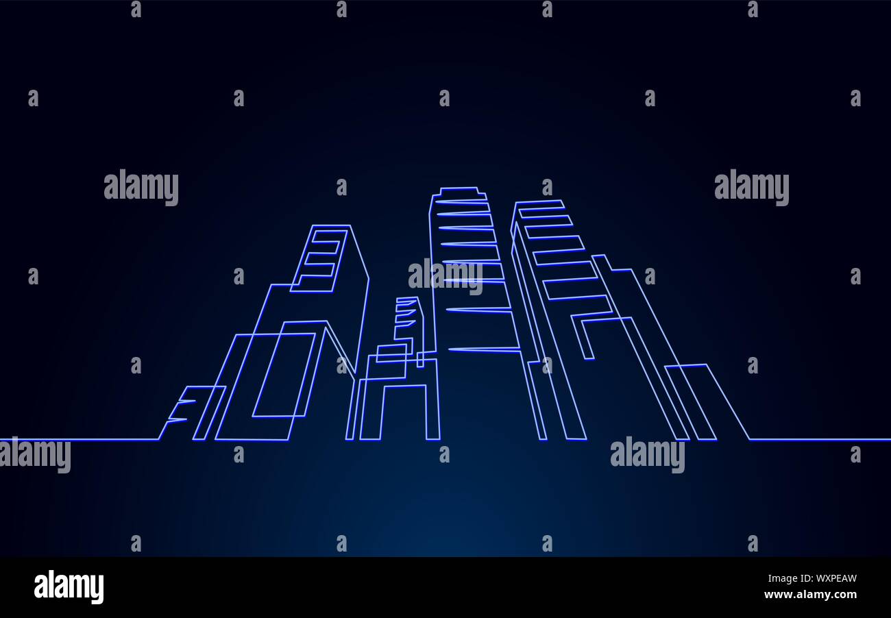 Single continuous one line art city building construction. Architecture ...