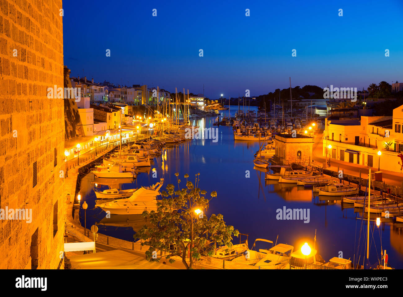 Ciutadella Menorca marina Port sunset town hall and cathedral in ...