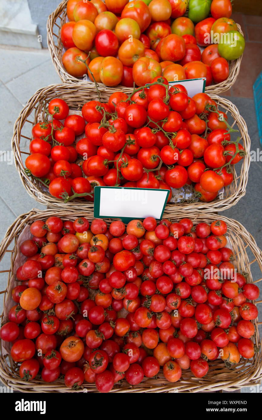 Mediterranean tomatoes in Balearic Islands market outdoor Stock Photo ...