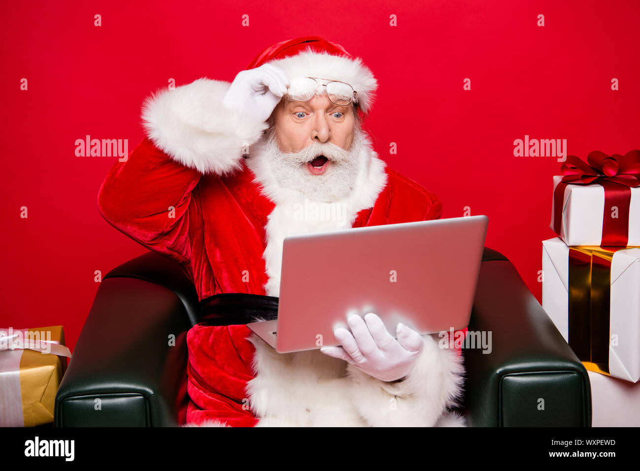 Winter noel december eve christmastime package. Aged mature Santa ...