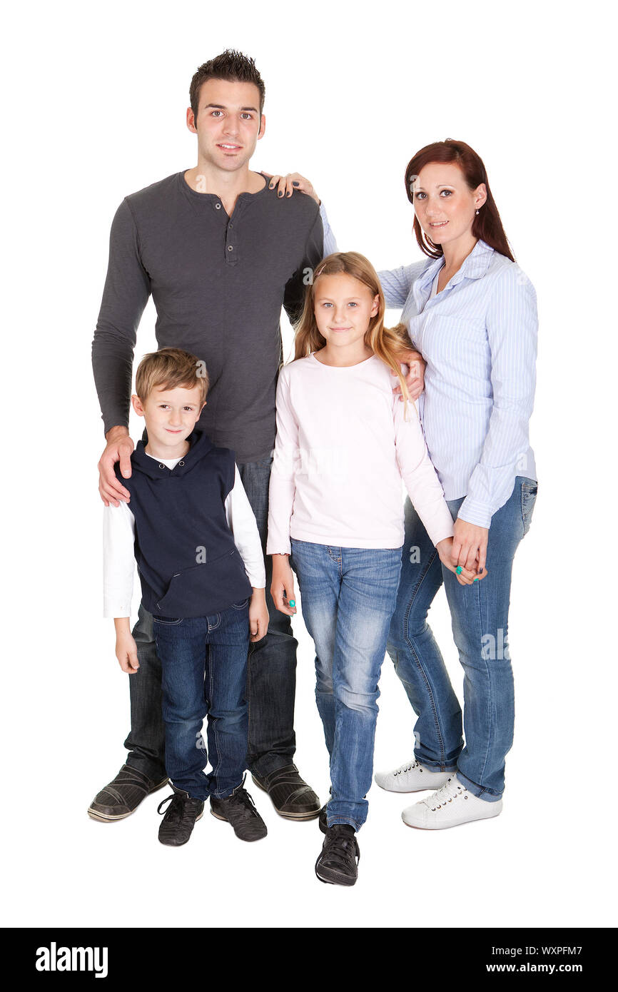 Happy family with their children. Isolated on white Stock Photo - Alamy