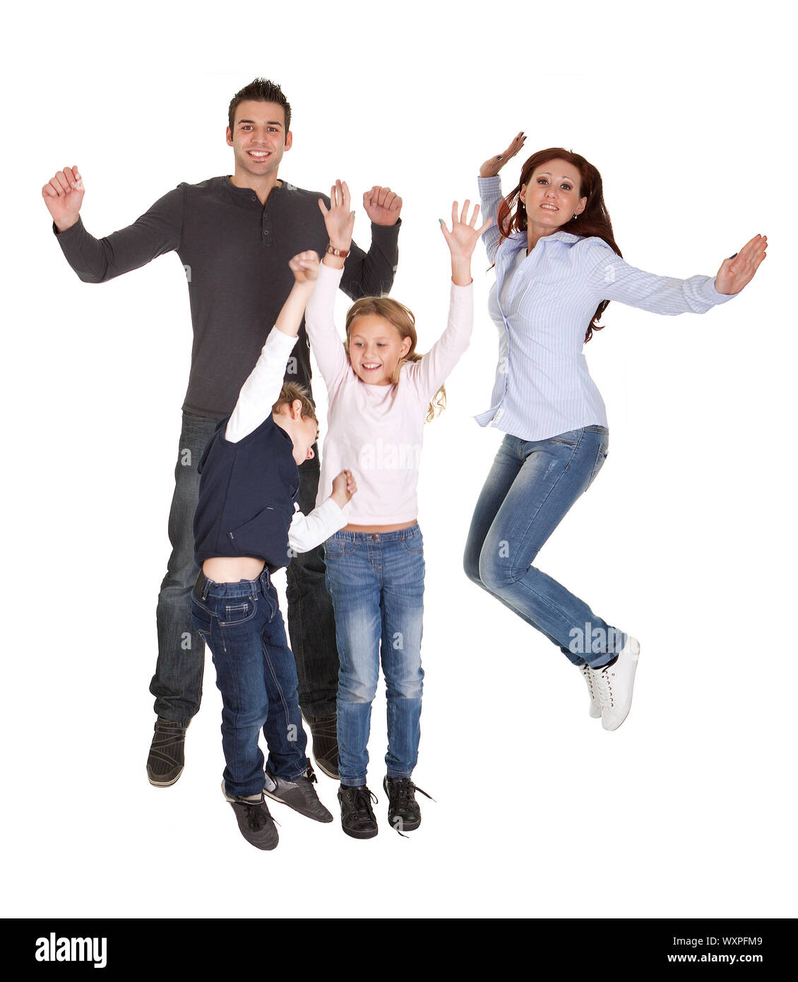 Happy family with their children. Isolated on white Stock Photo - Alamy