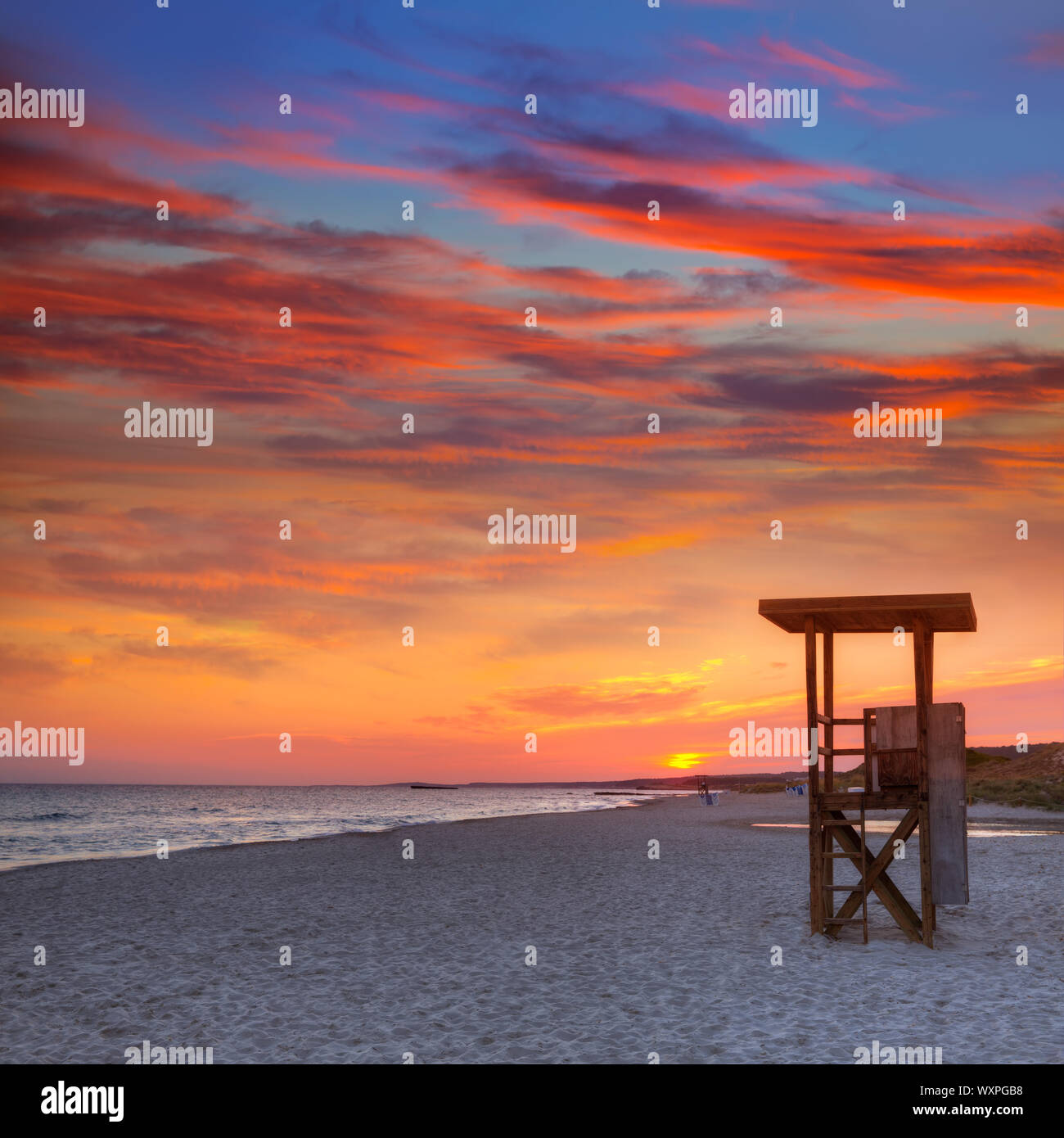 Menorca sunset in Son Bou beach of Alaior at Balearic Islands Stock ...
