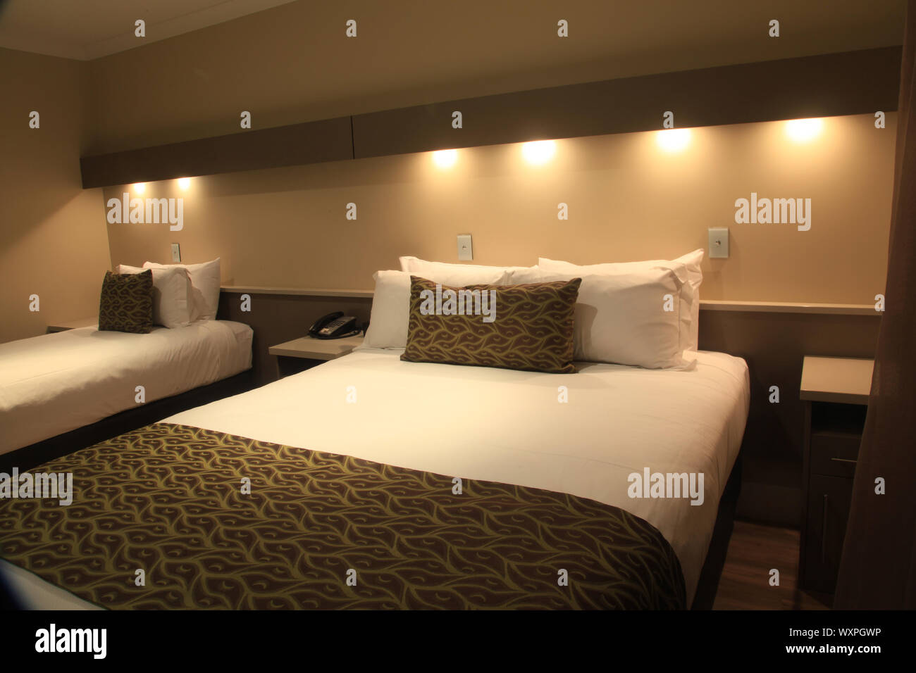 Hotel Room with Bed Interior Design at Night Stock Photo - Alamy