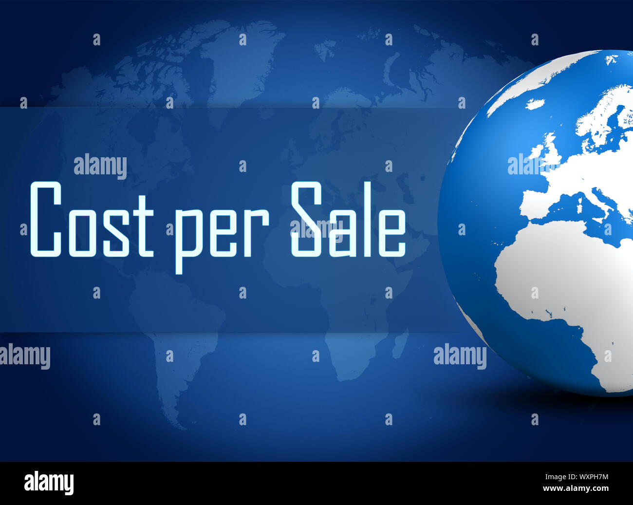 Cost per sale concept with globe on blue background Stock Photo - Alamy
