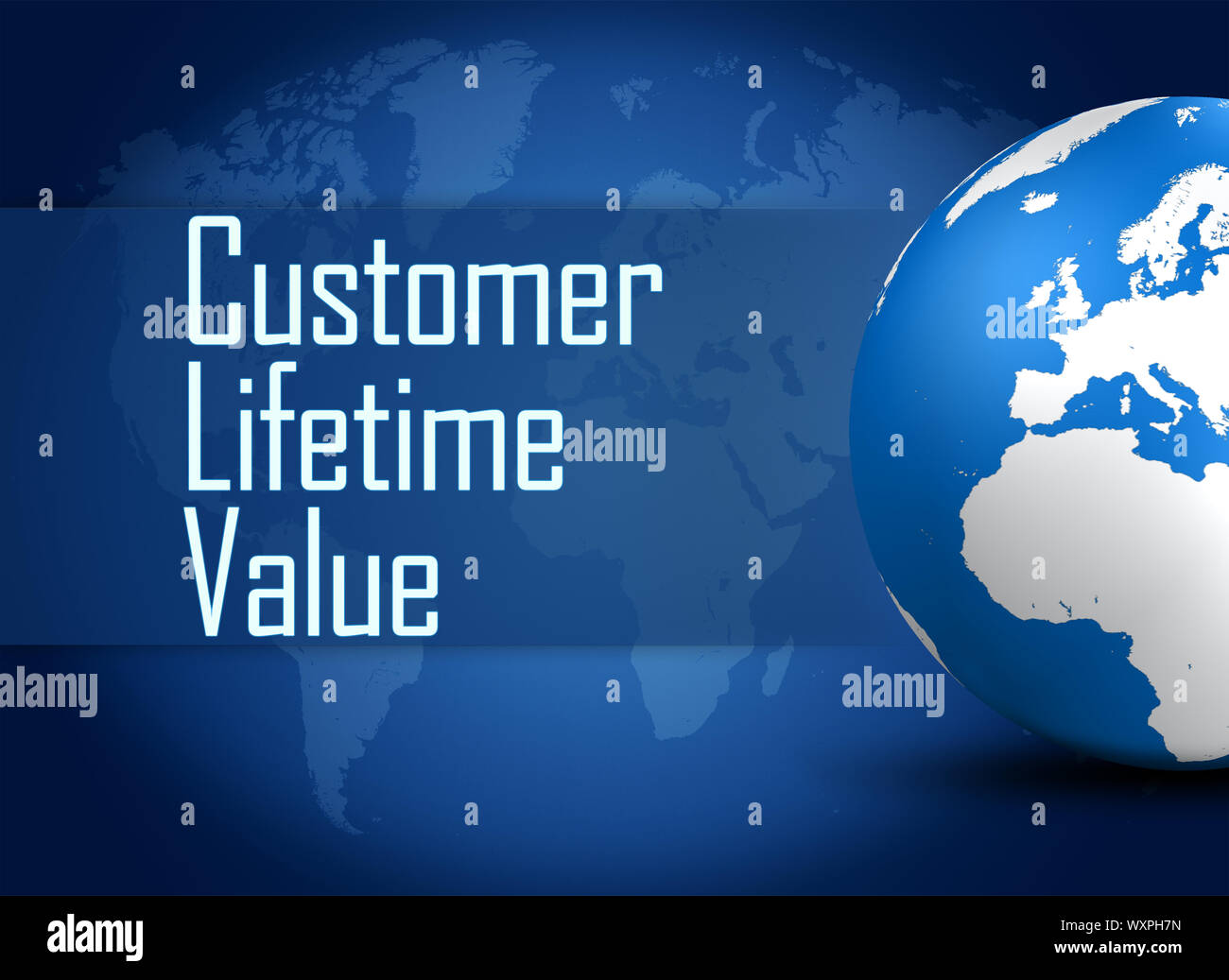Customer Lifetime Value concept with globe on blue background Stock ...