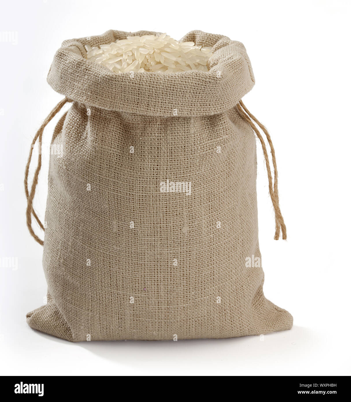 Sack with rice on the white background Stock Photo - Alamy