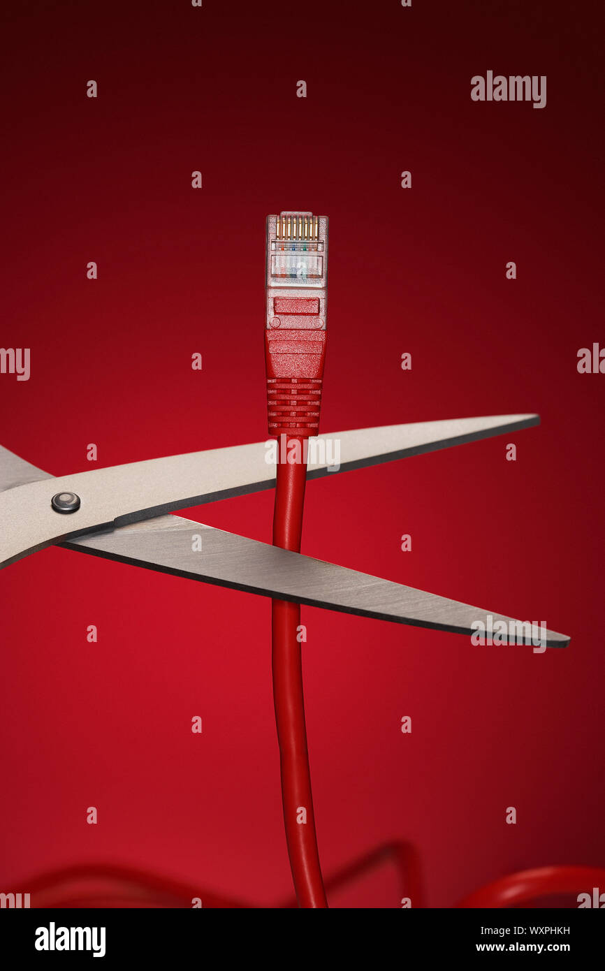 Scissors Cutting Data Cable Plug Stock Photo - Alamy