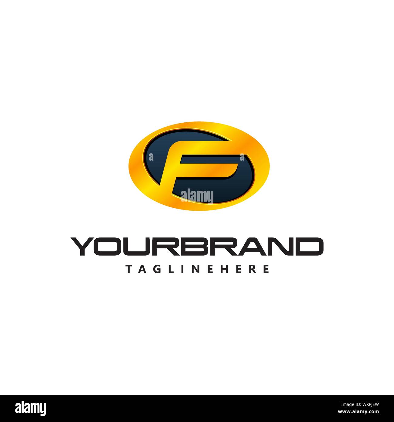 Golden Letter F logo curved oval shape. Auto Guard badge auto logo ...