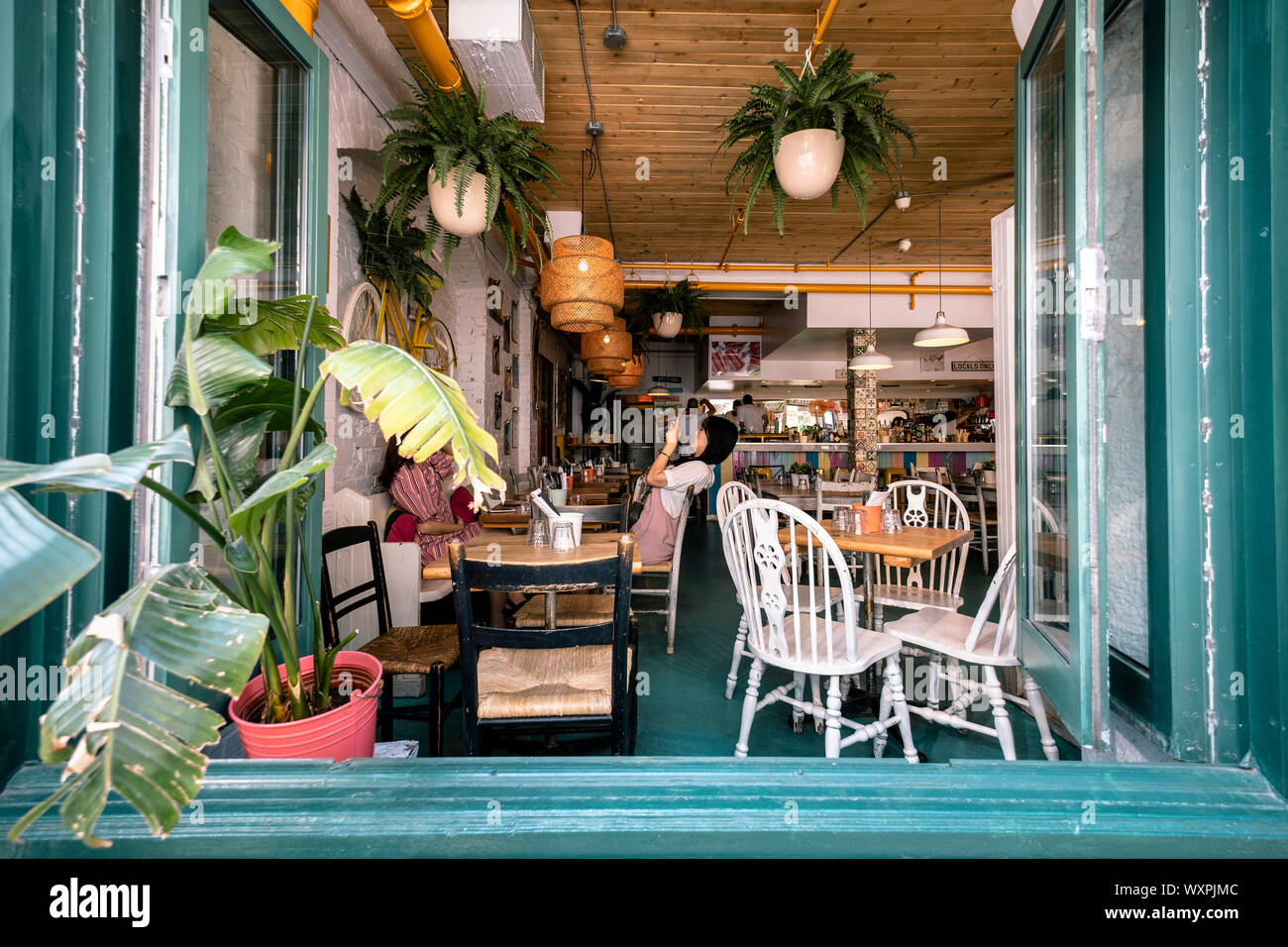 View of a people having lunch from outside. Montreal, Quebec Stock ...
