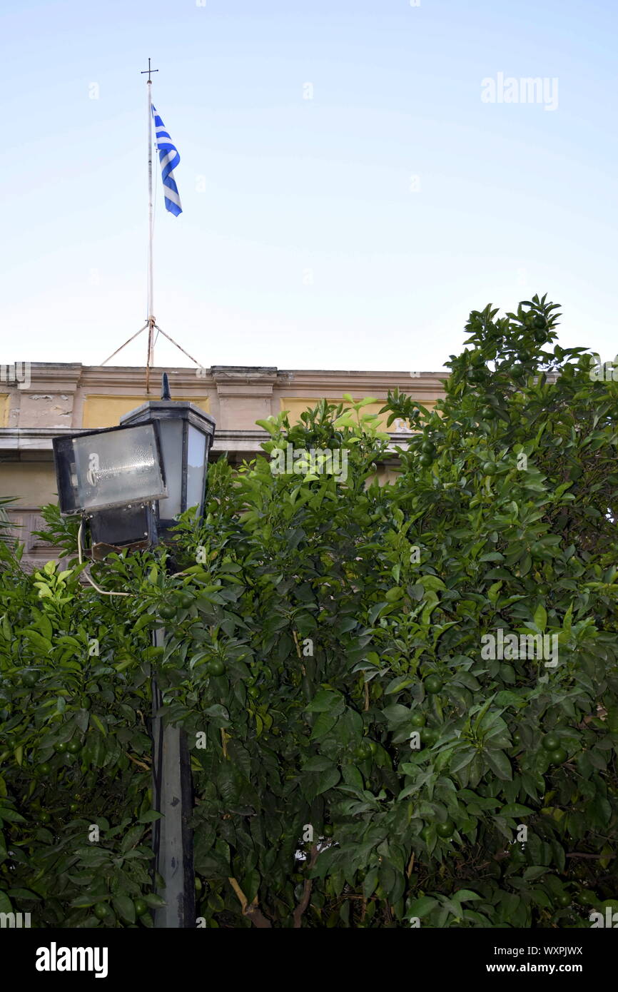 flag, Greek, public, building, city, Athens Stock Photo - Alamy