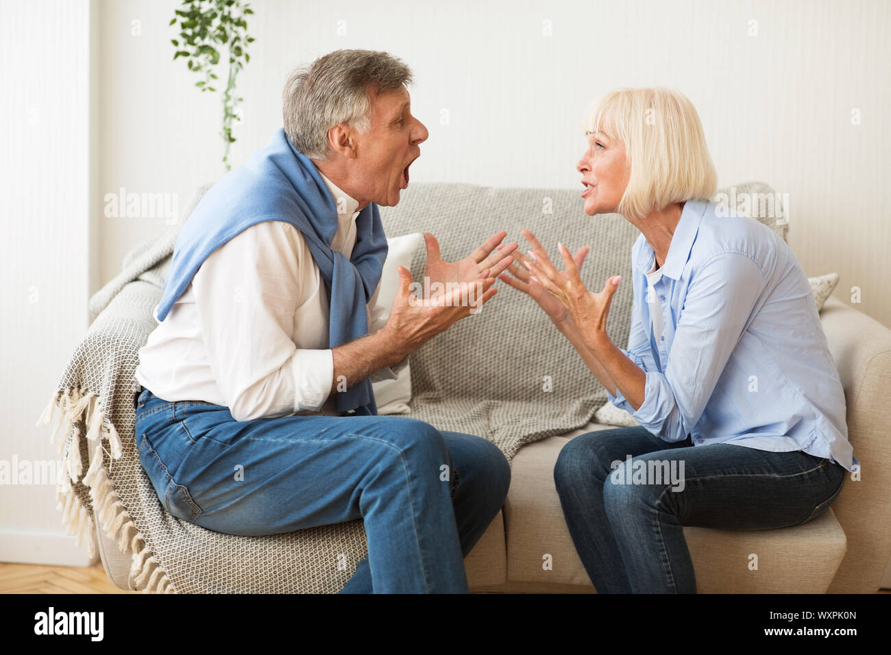 Senior couple quarrelling with each other and shouting Stock Photo - Alamy