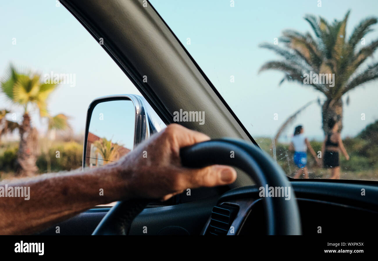 Suspicious stalker in his car following alone girl or Male driving and ...