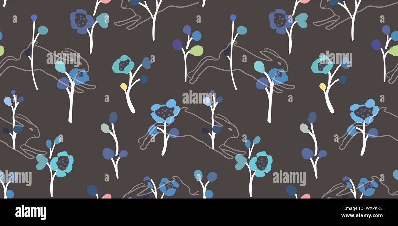 Brown vector repeat pattern with small hand drawn doodle florals and ...