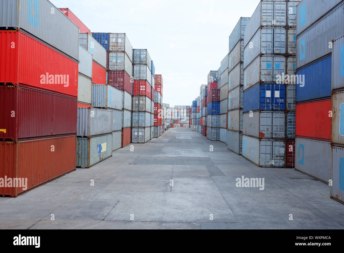 Container yard in the port to wait for export and import Stock Photo ...