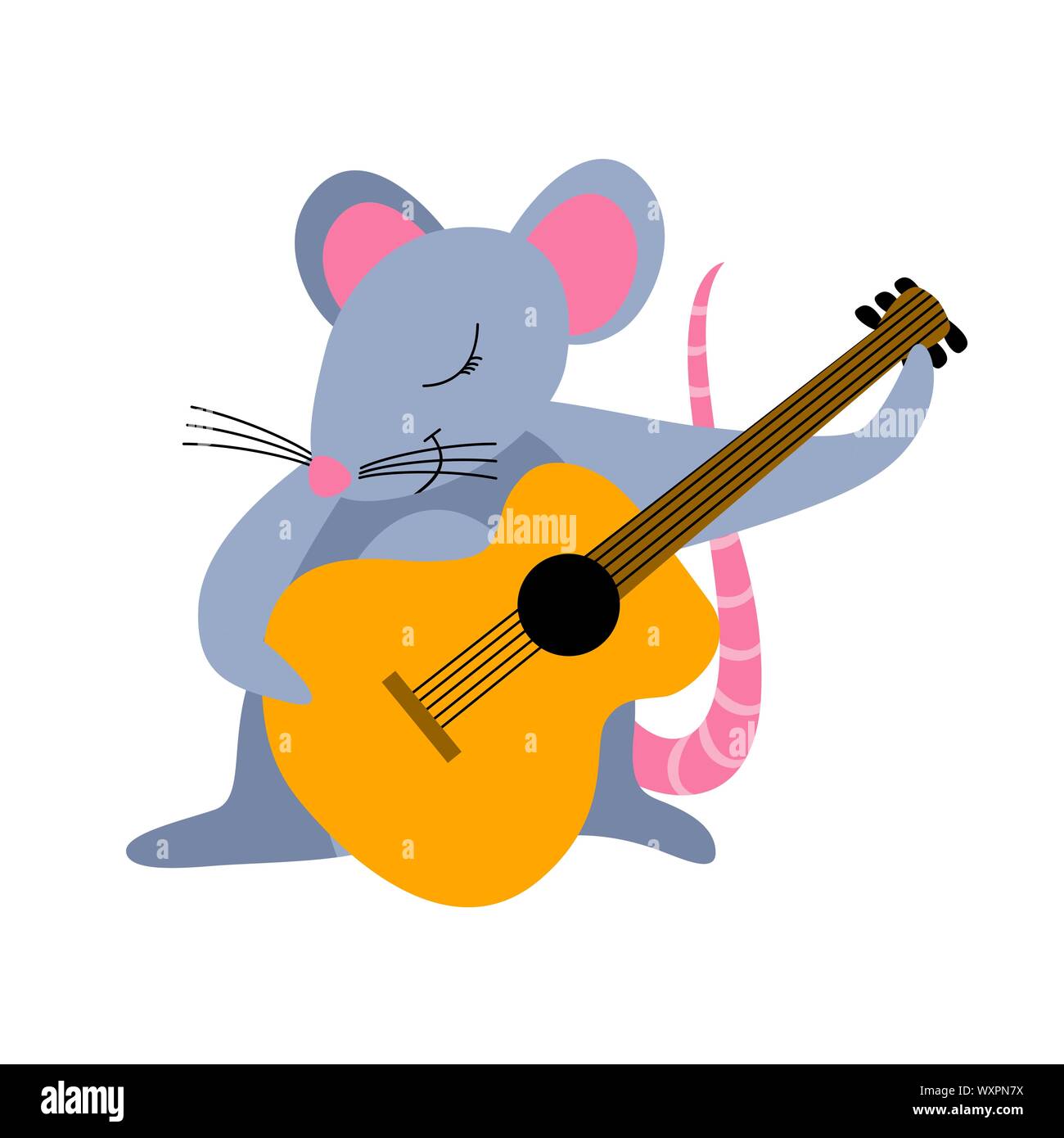Cute cartoon mouse playing the guitar isolated on white background ...