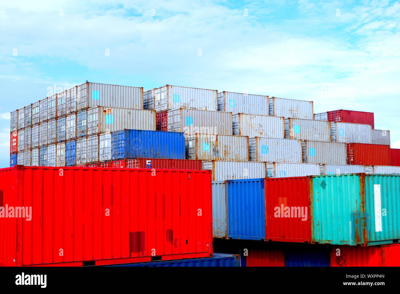Container yard in the port to wait for export and import Stock Photo ...