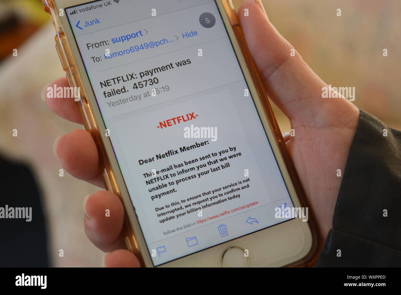 Phishing / scam email, purporting to be from Netflix claiming that the ...
