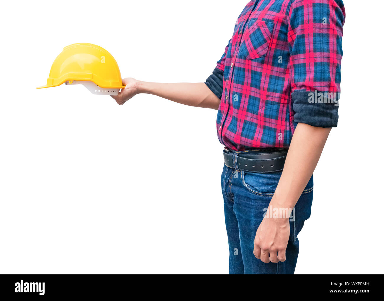 Engineer hold yellow safety helmet plastic construction concept ...