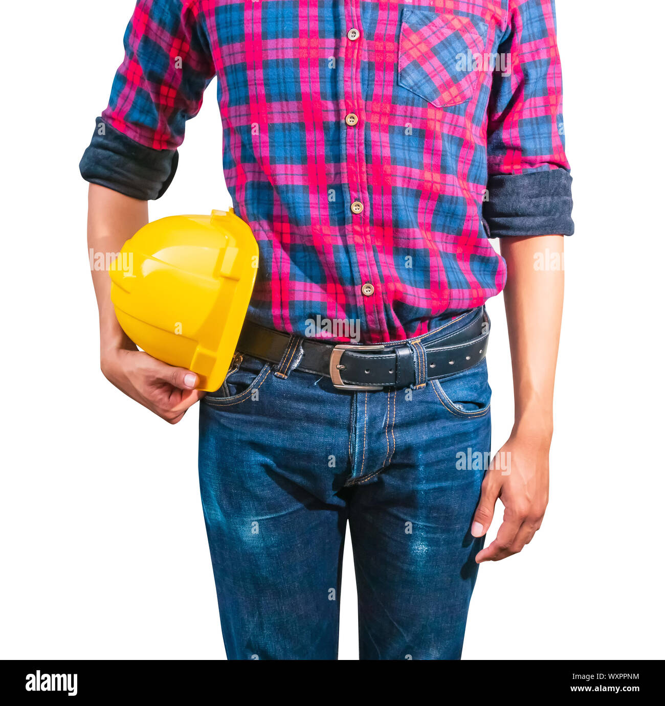 Engineer hold yellow safety helmet plastic construction concept ...