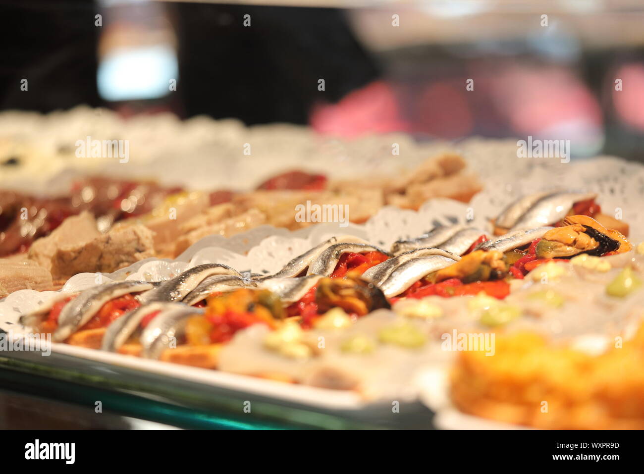Spanish food restaurant tapas display Stock Photo - Alamy