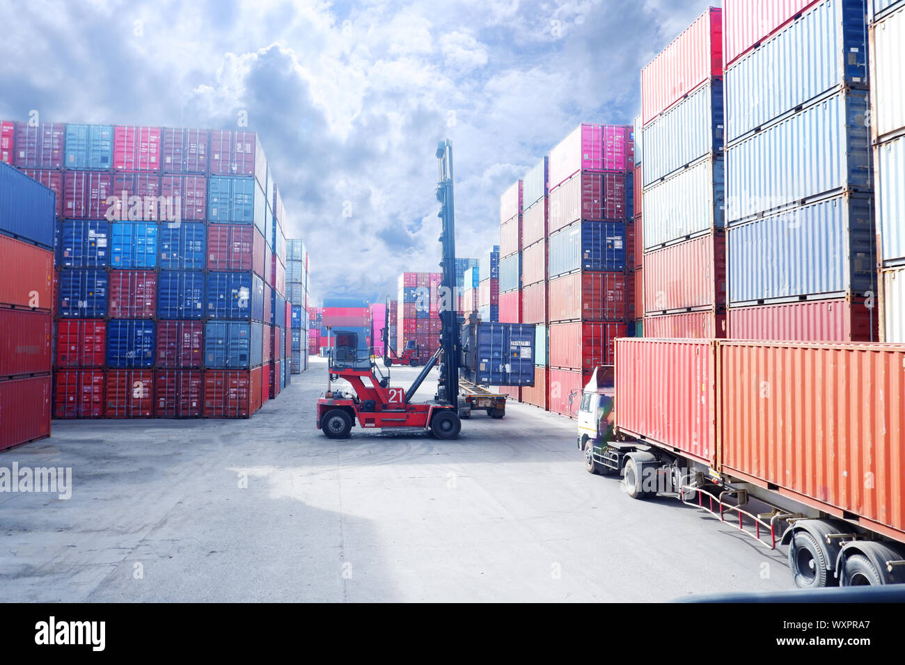Container. Industrial crane loading Containers in a Cargo freight ship ...