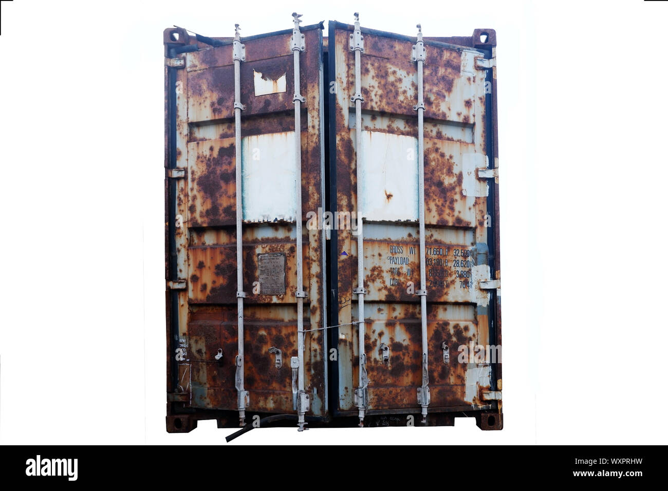 Old rusty red container For delivery Cut white background For ease of ...