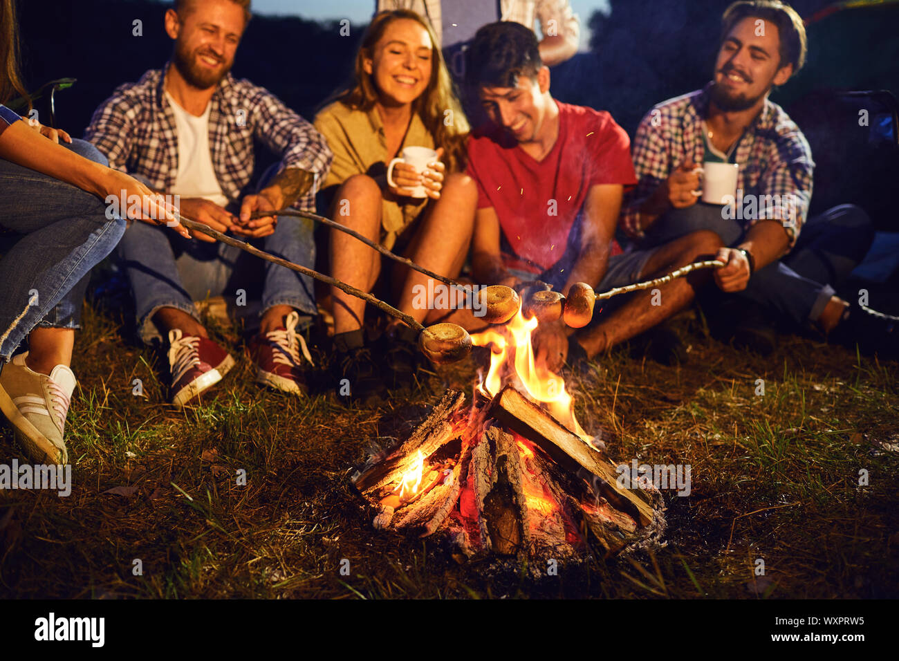 Campfire travel picnic camping trip concept Stock Photo - Alamy