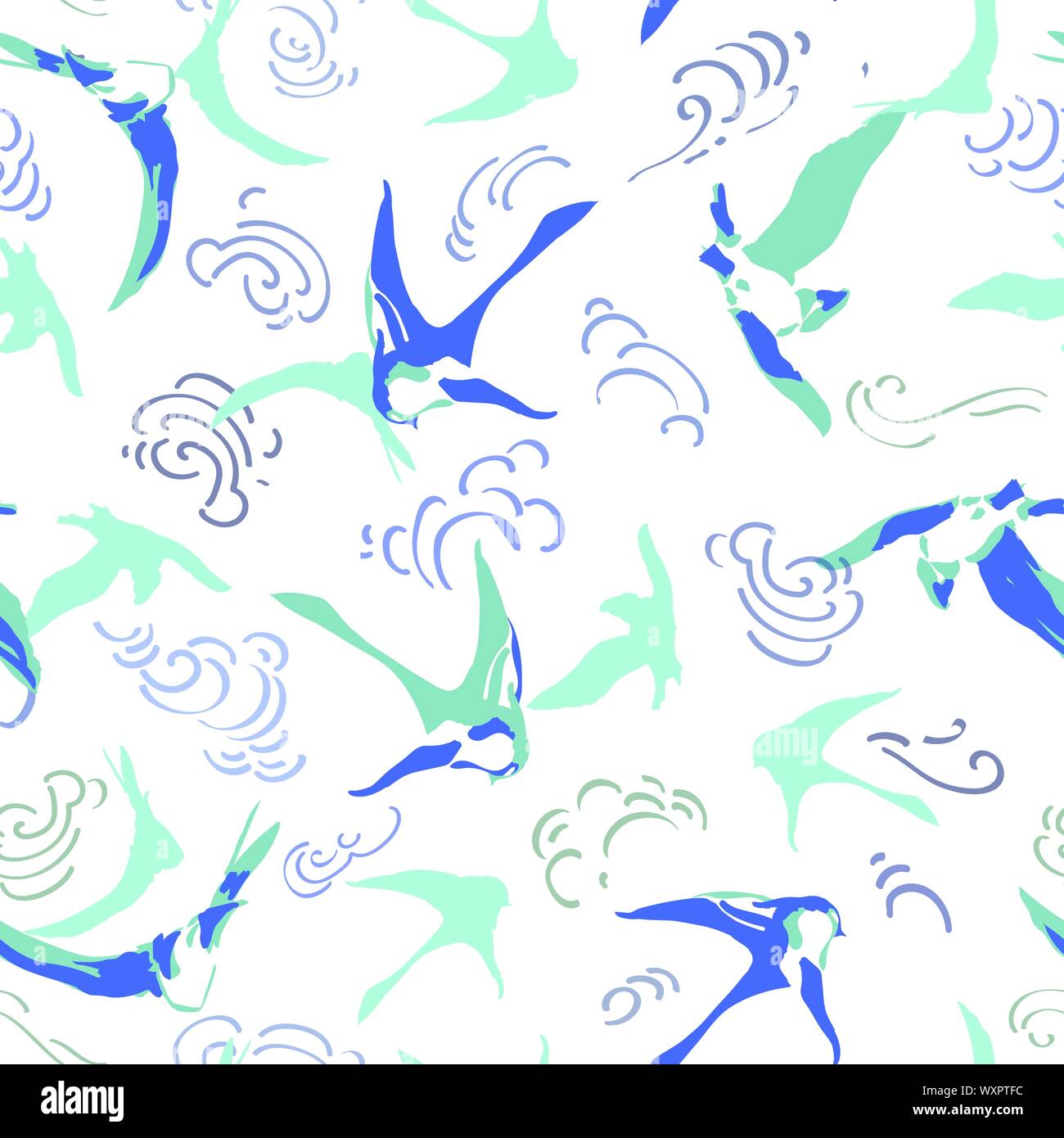White vector repeat pattern with graphic blue and white swift and ...