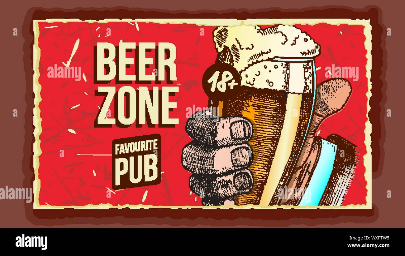 Hand Holding Beer Glass Advertising Banner Vector Stock Vector Image ...