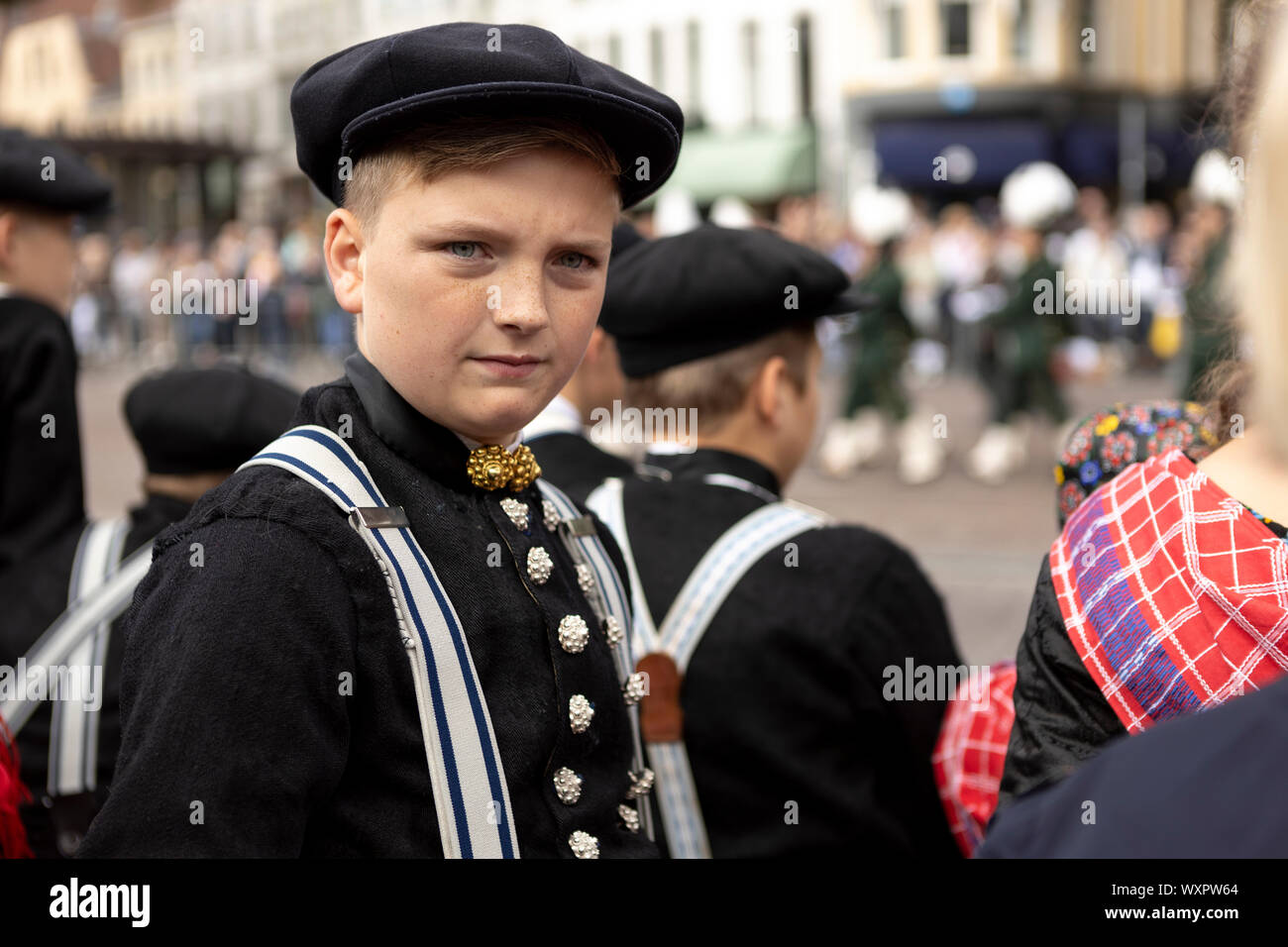 Young boy in traditional farmers clothing on Prinsjesdag anticipating ...