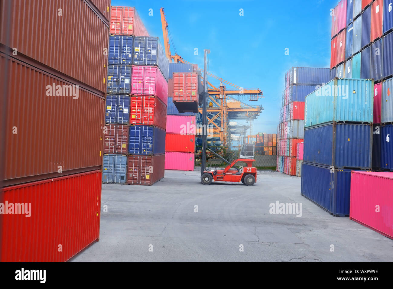 Containers on the wharf. International shipping logistics Stock Photo ...