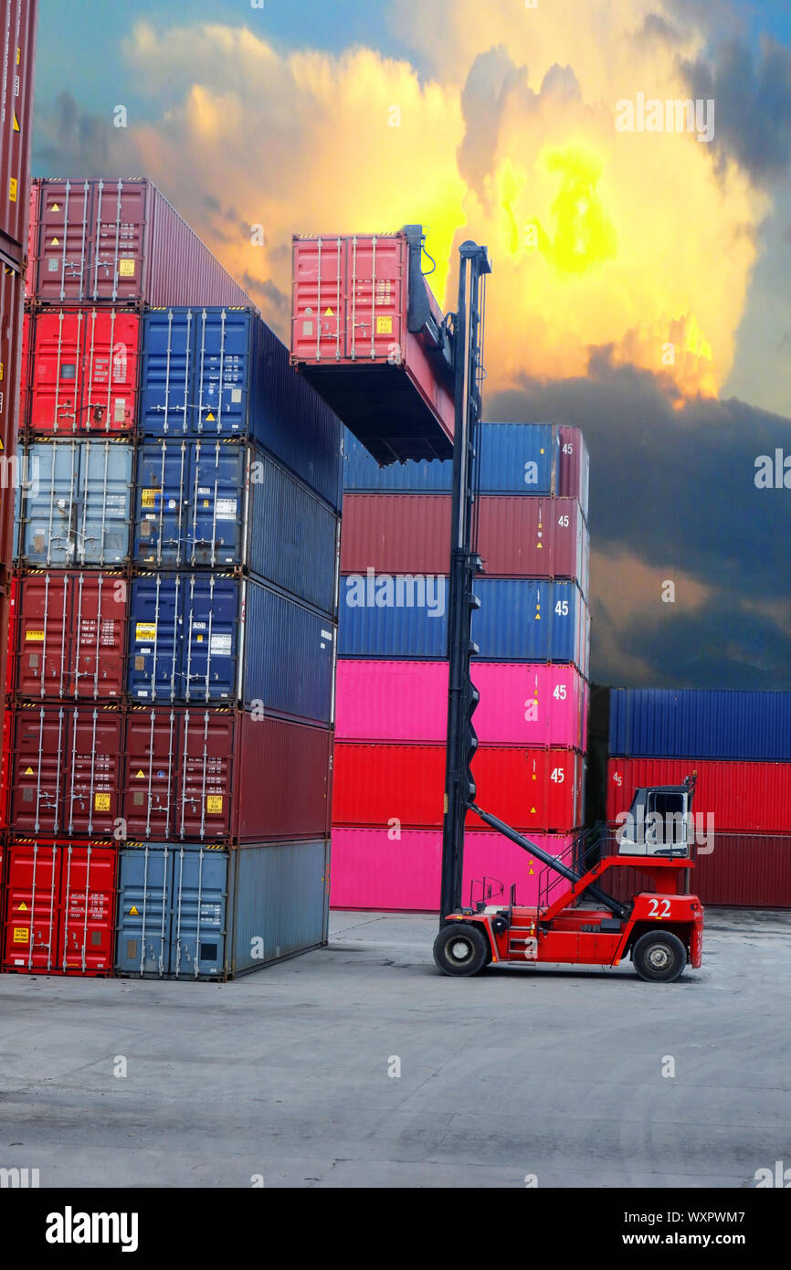 Industrial container yard with forklifts that work in shipyards to ...