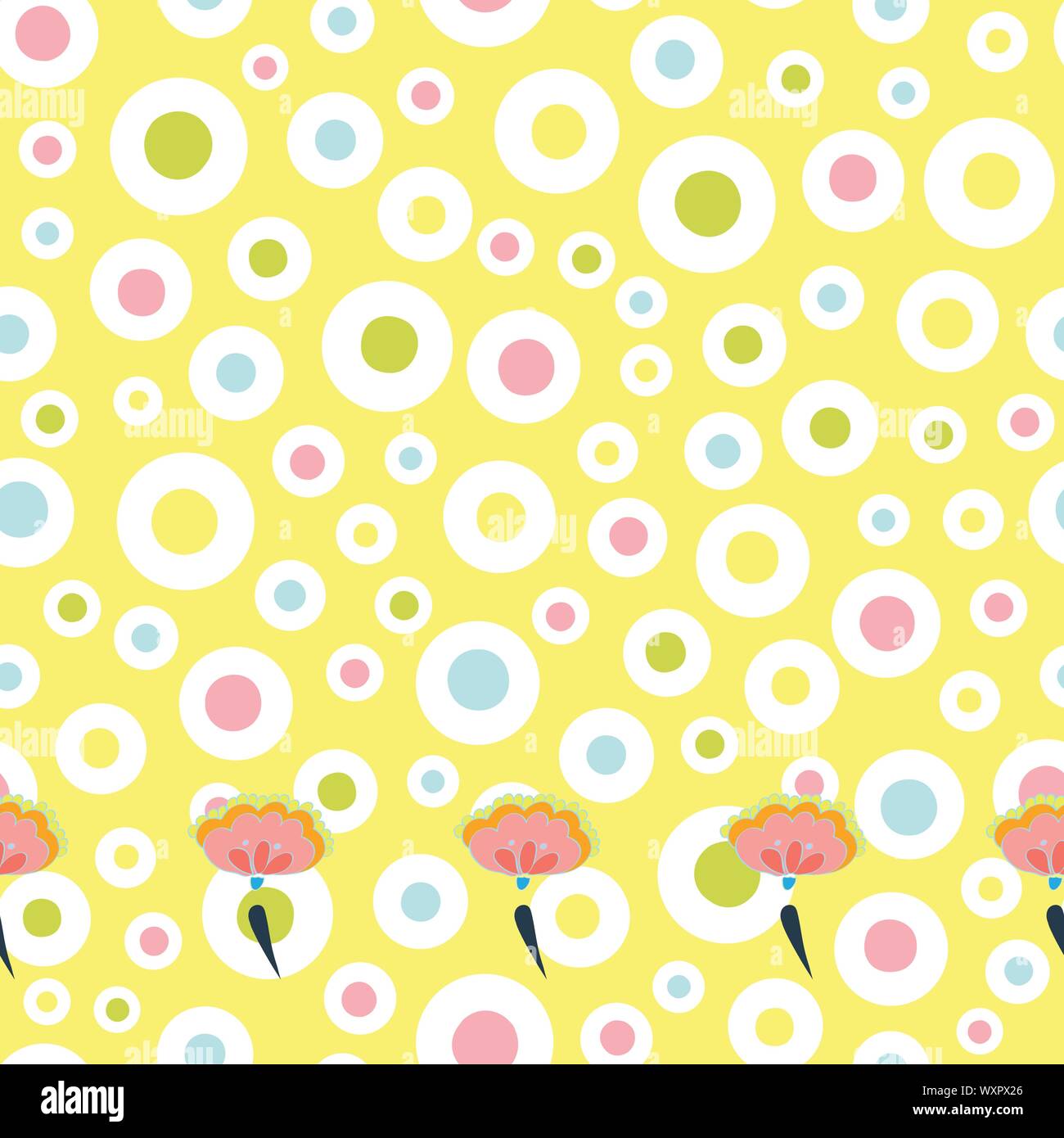 Yellow folk art floral border with pink and yellow blossoms and pastel ...