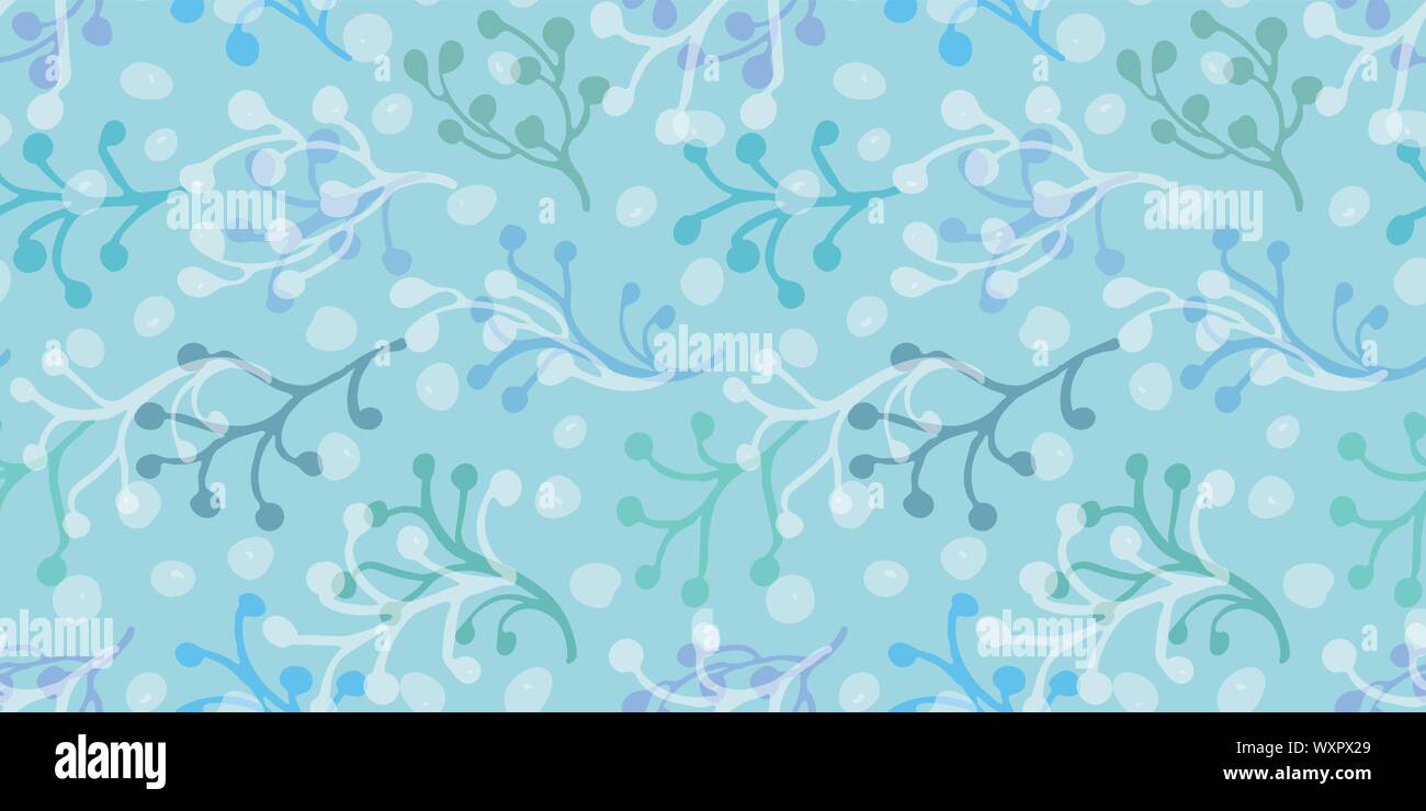 Blue vector repeat pattern with seaweed and bubble. Underwater beach ...