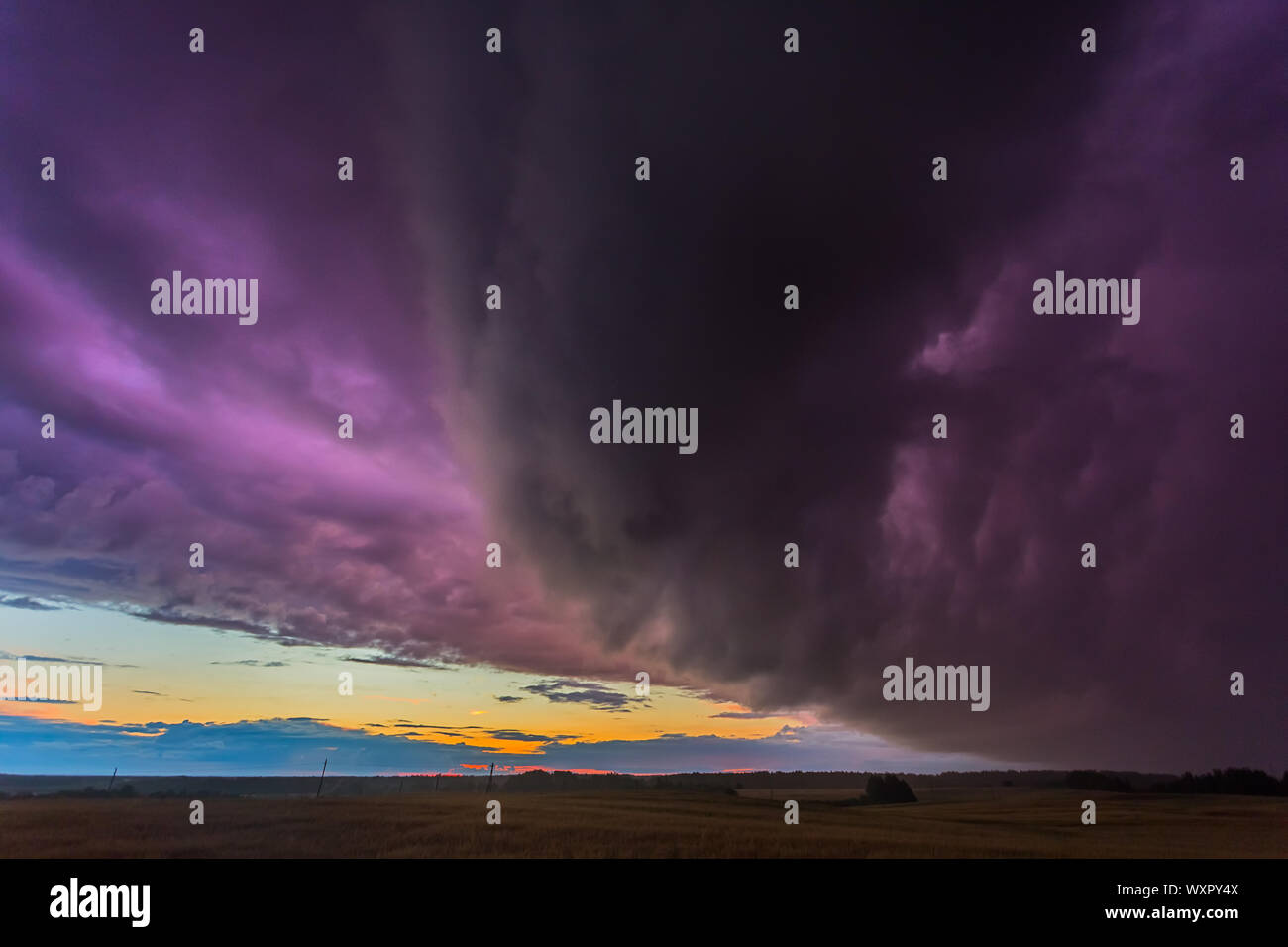 Panorama of Storm clouds with shelf cloud and intense rain Stock Photo ...