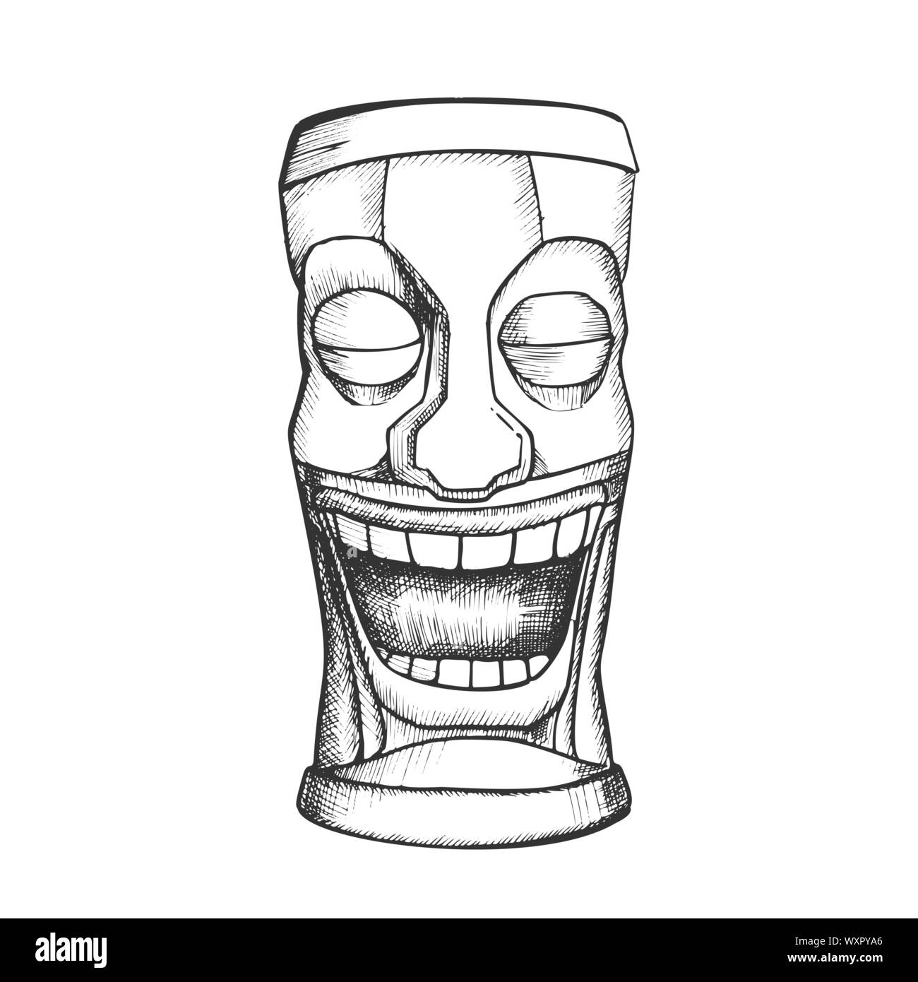 Tiki Idol Carved Wooden Crying Totem Ink Vector Stock Vector Image ...