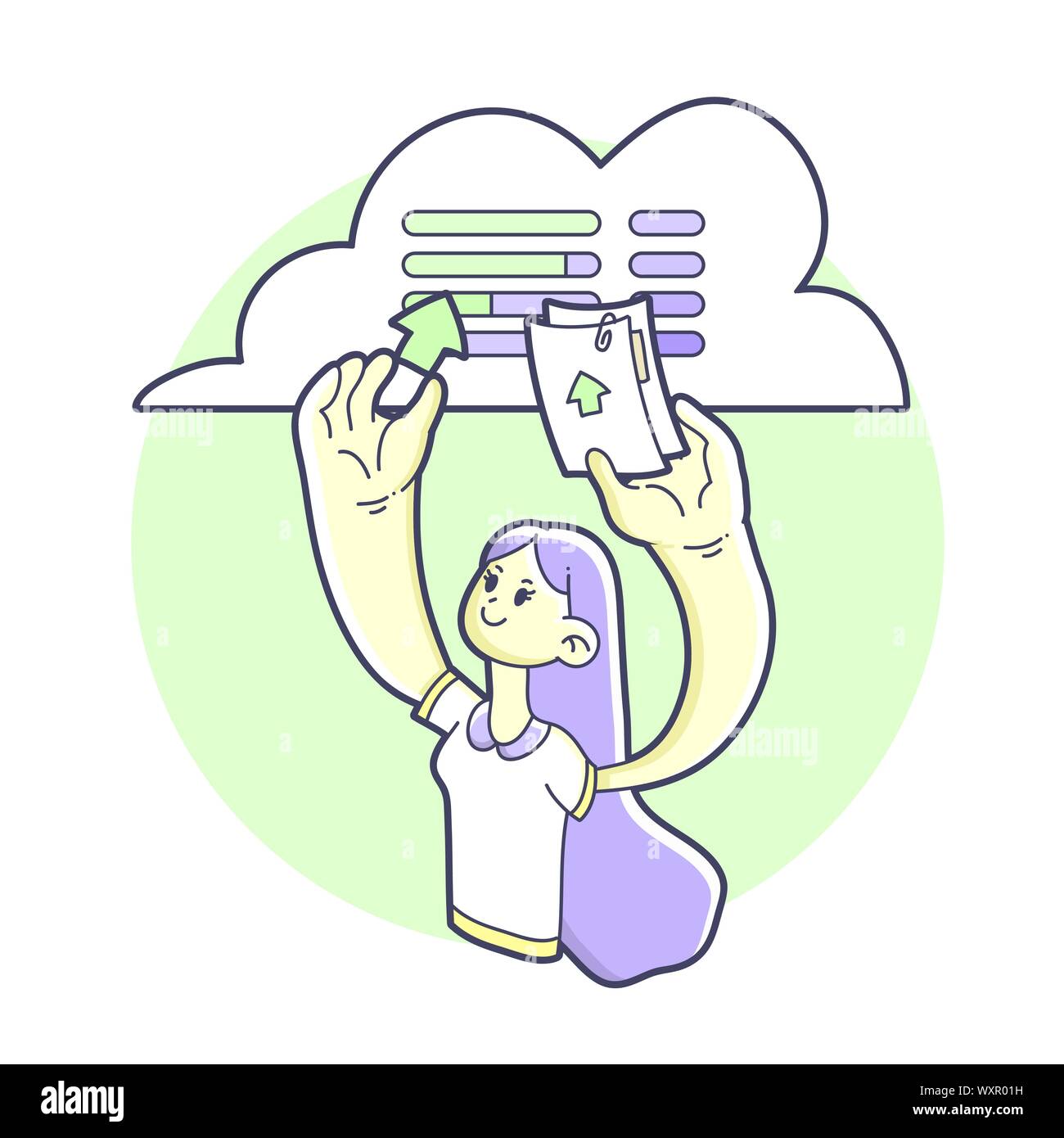 Cloud file transfer and storage cute illustration Stock Vector Image ...