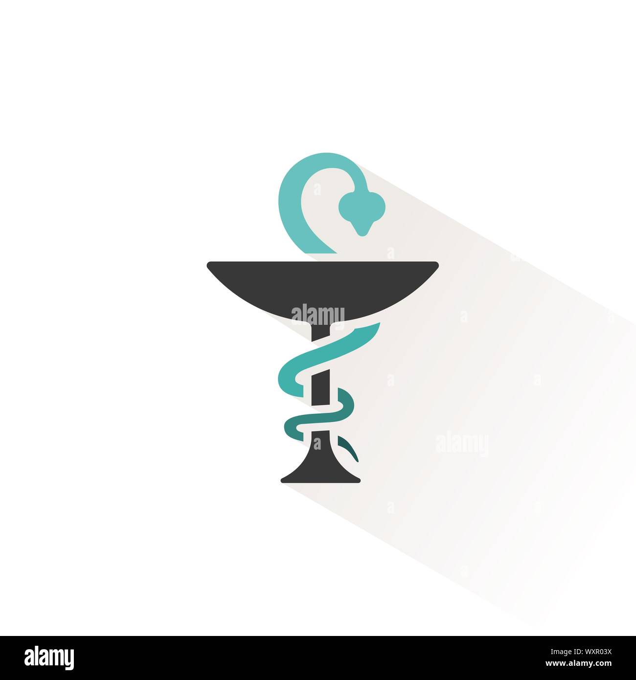 Pharmacy symbol with chalice and snake. Flat color icon with beige ...