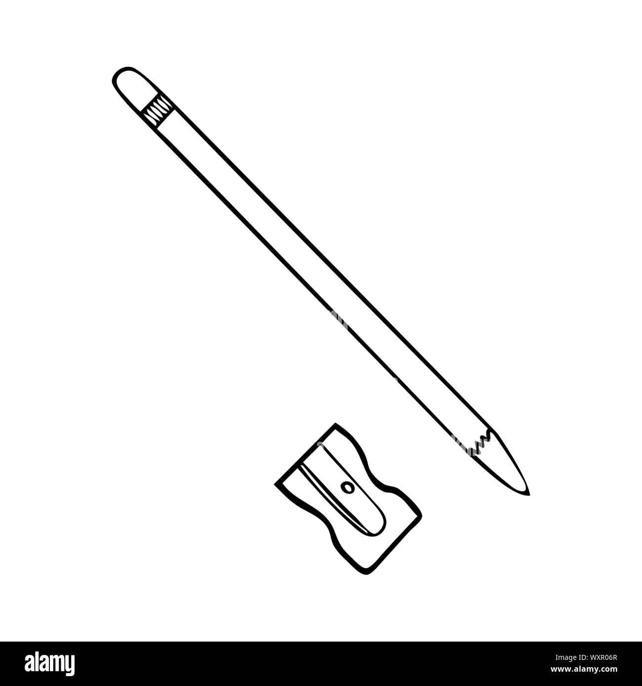 Black and white pencil sharpener and pencil icon Stock Vector Image ...