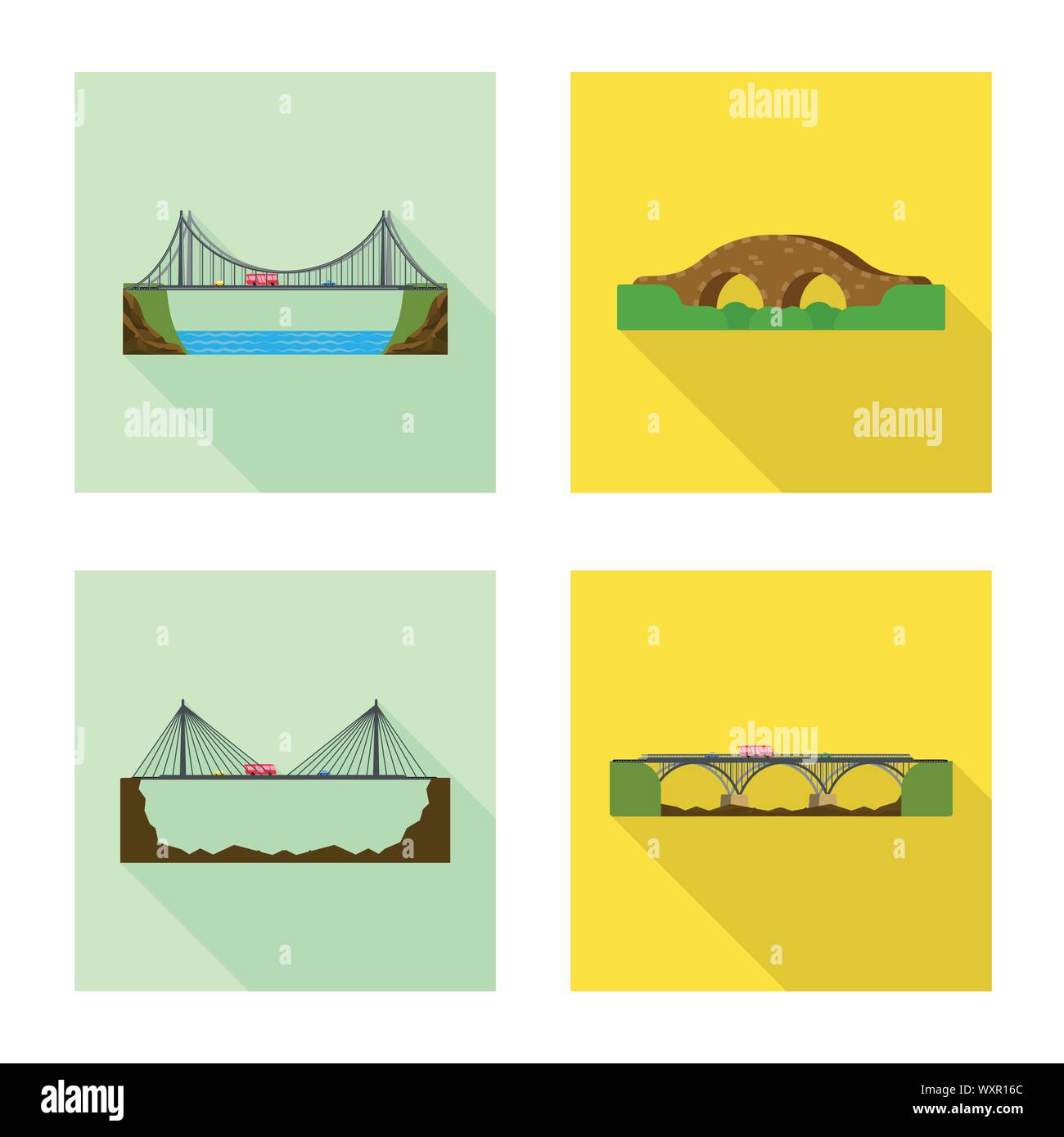 Vector illustration of bridgework and bridge sign. Collection of ...