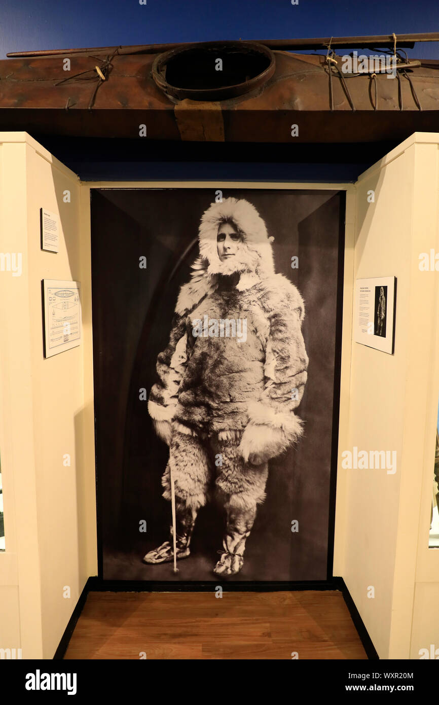 Photo of Polar explorer Donald B. MacMillan with his kayak display in ...