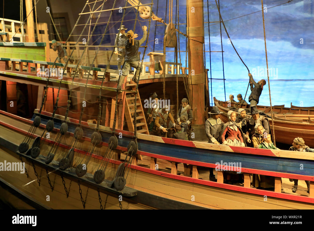 The diorama of the Mayflower pilgrim ship display in Pilgrim Monument ...