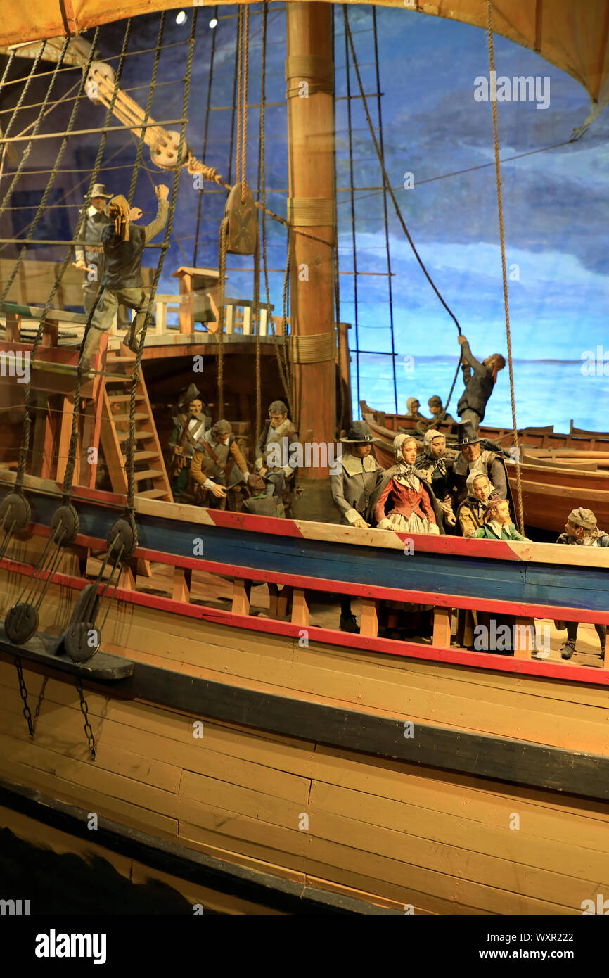The diorama of the Mayflower pilgrim ship display in Pilgrim Monument ...
