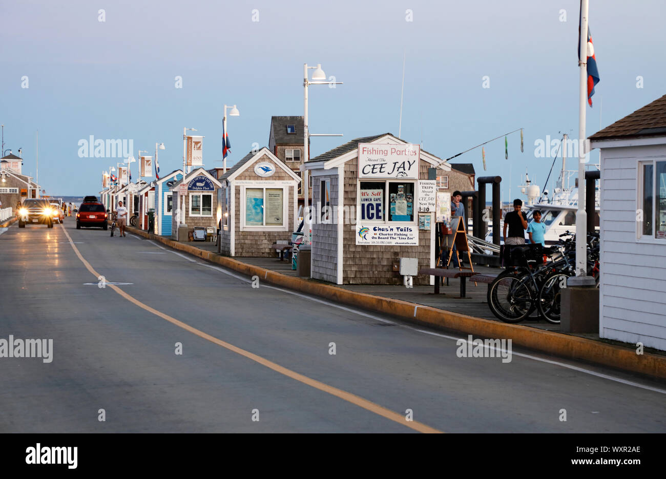 Night view of MacMillan Pier with artist shacks.Provincetown ...