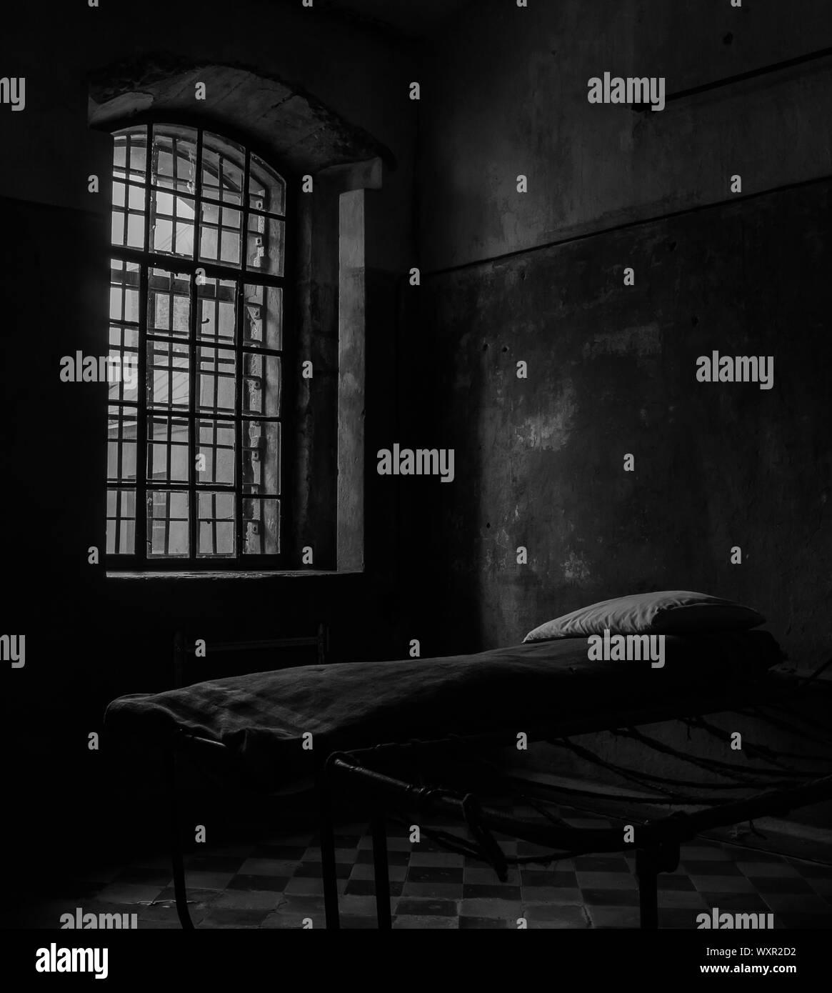 A black and white picture of one of the rooms inside the Ninth Fort ...